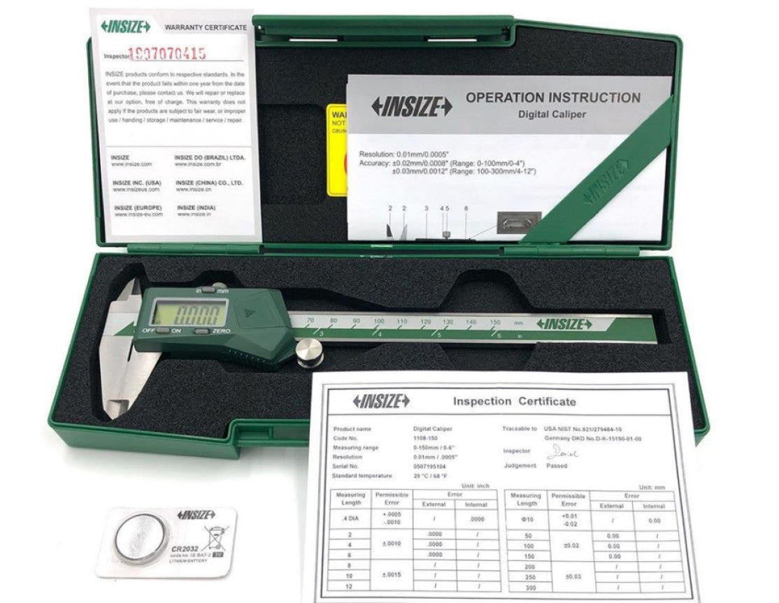 1102-150 Insize Digital Caliper 6" with Fractions Display & Cert ...